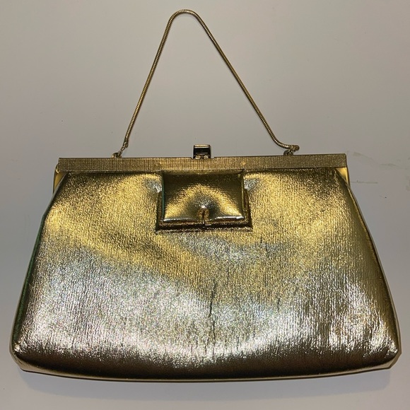 Bags | Vintage Shiny Gold Small Purse With Small Chain | Poshmark